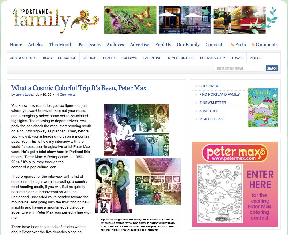 Peter Max in Portland Family Magazine - Park West Gallery